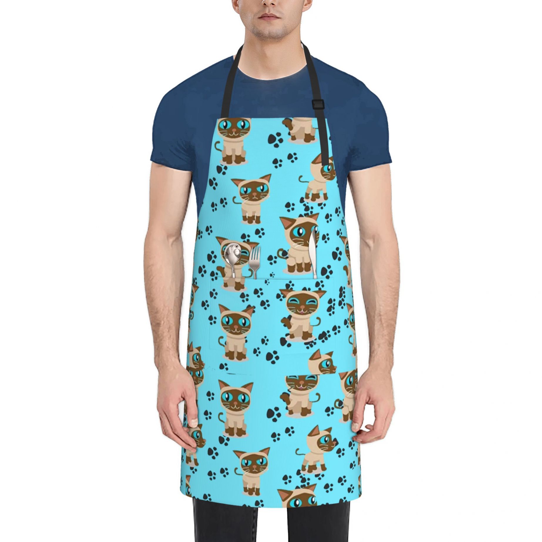 Adjustable Pocket Siamese Cats Women's Apron Men's Waterproof Apron ...