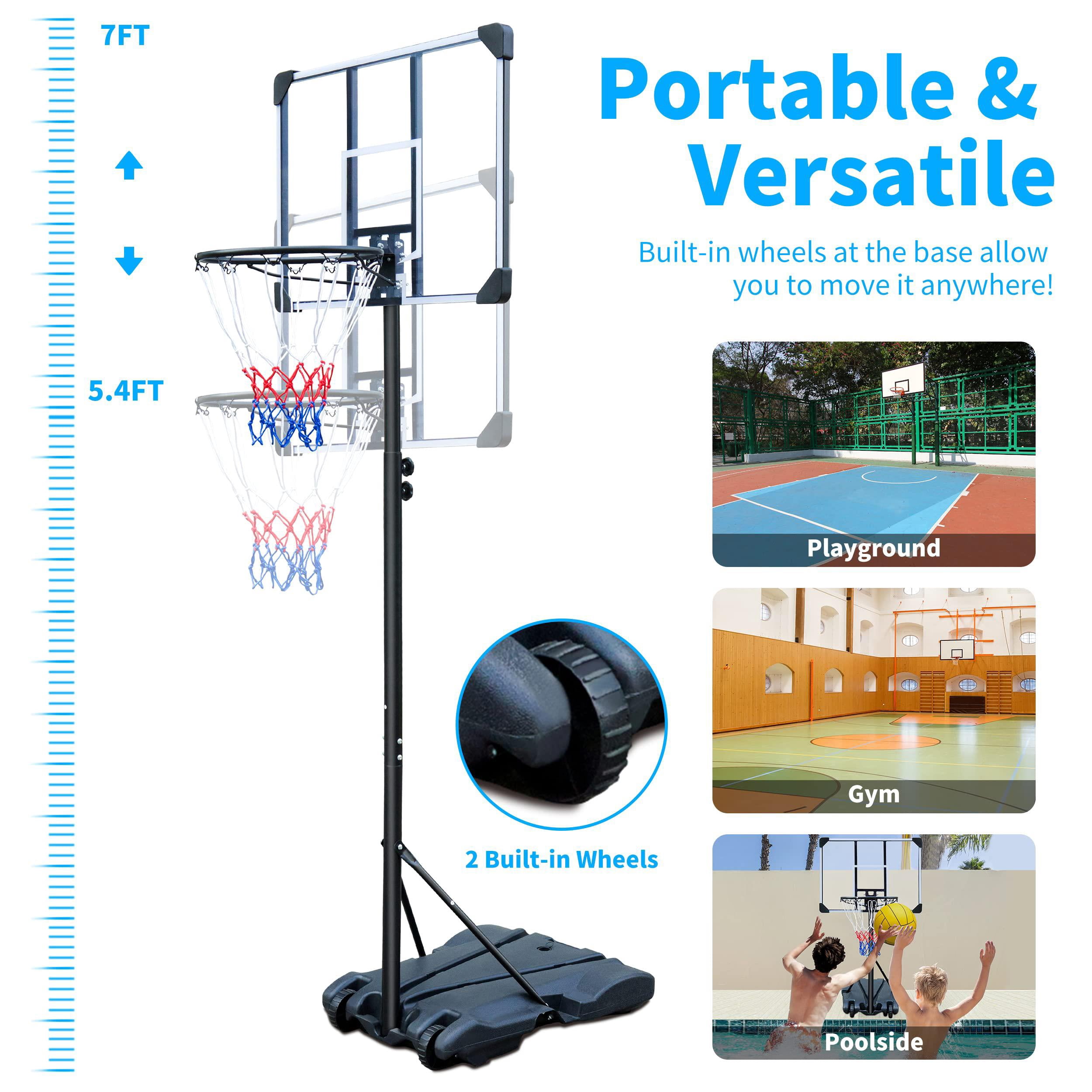 Adjustable Portable Basketball Hoop with 32 Backboard, 5.6-7 ft Height ...