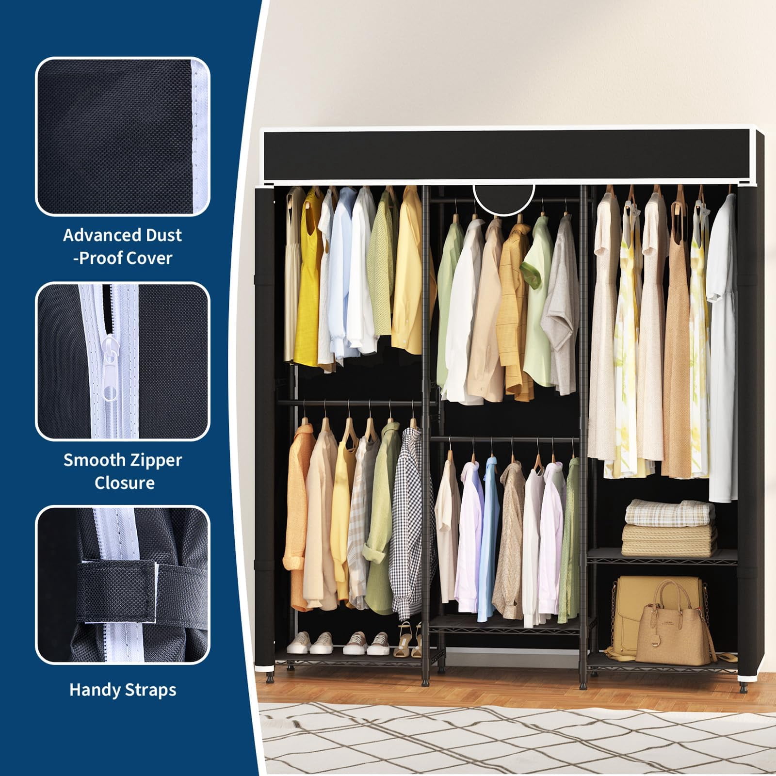 Adjustable Portable Closet Organizer, Heavy Duty Steel Garment Wardrobe ...