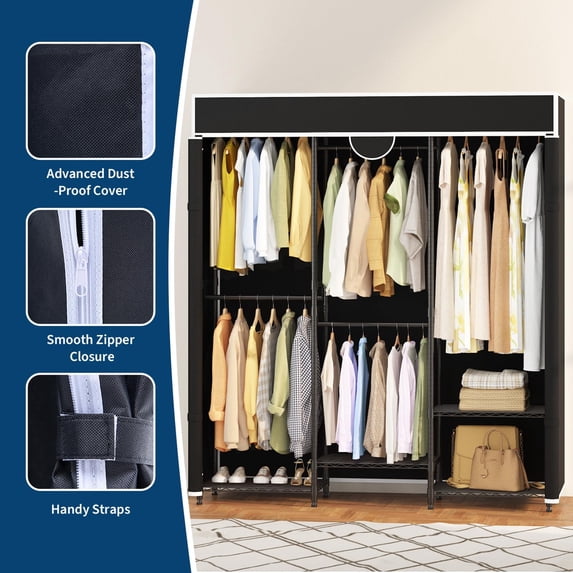 Adjustable Portable Closet Organizer, Heavy Duty Steel Garment Wardrobe ...