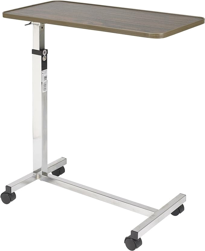 Adjustable Portable Walnut Finish Overbed Table with Wheels Tilt-Top 30 ...