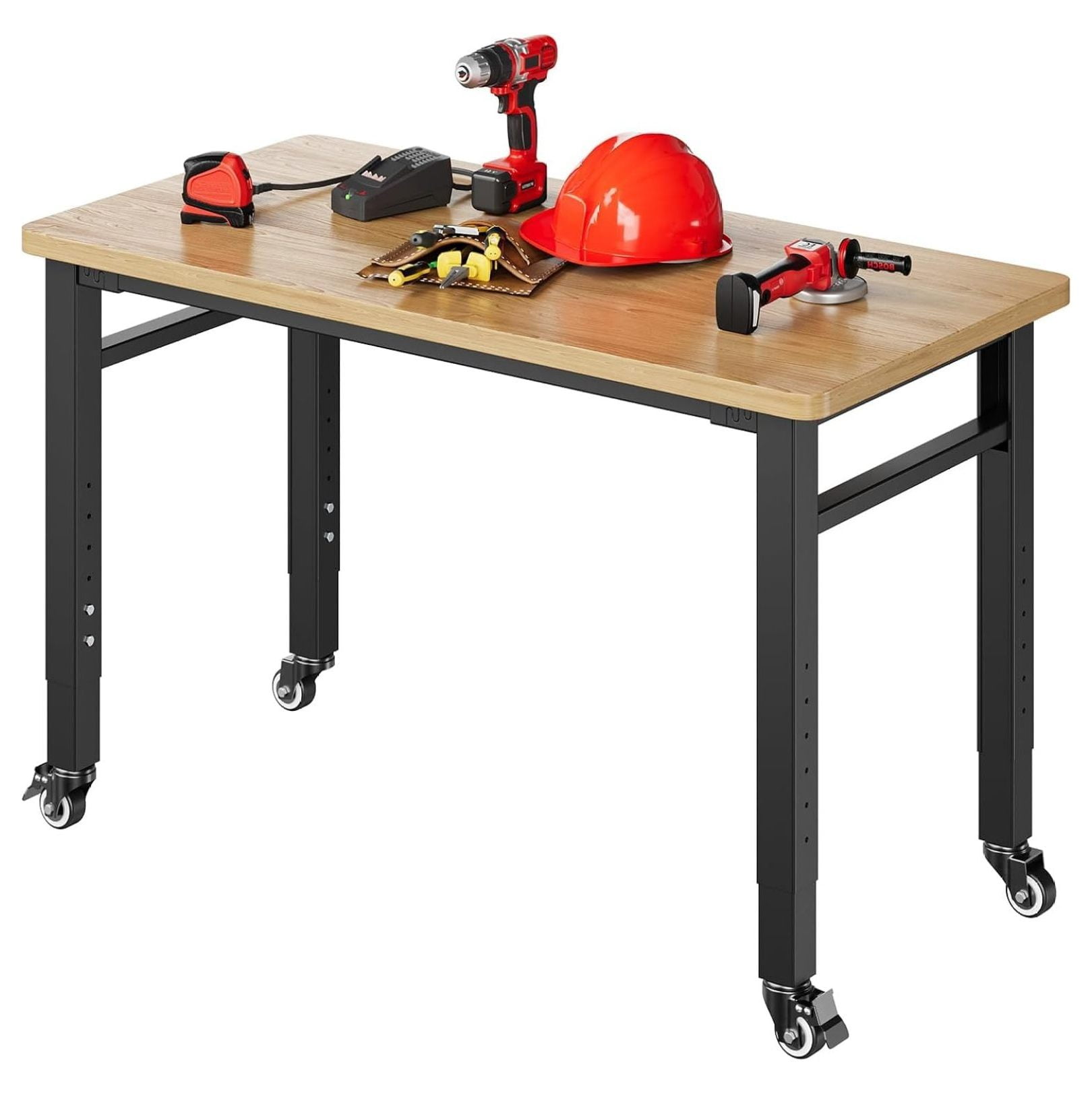 " Adjustable Portable Workbench with Wheels, Rubber Wood Top, Heavy ...
