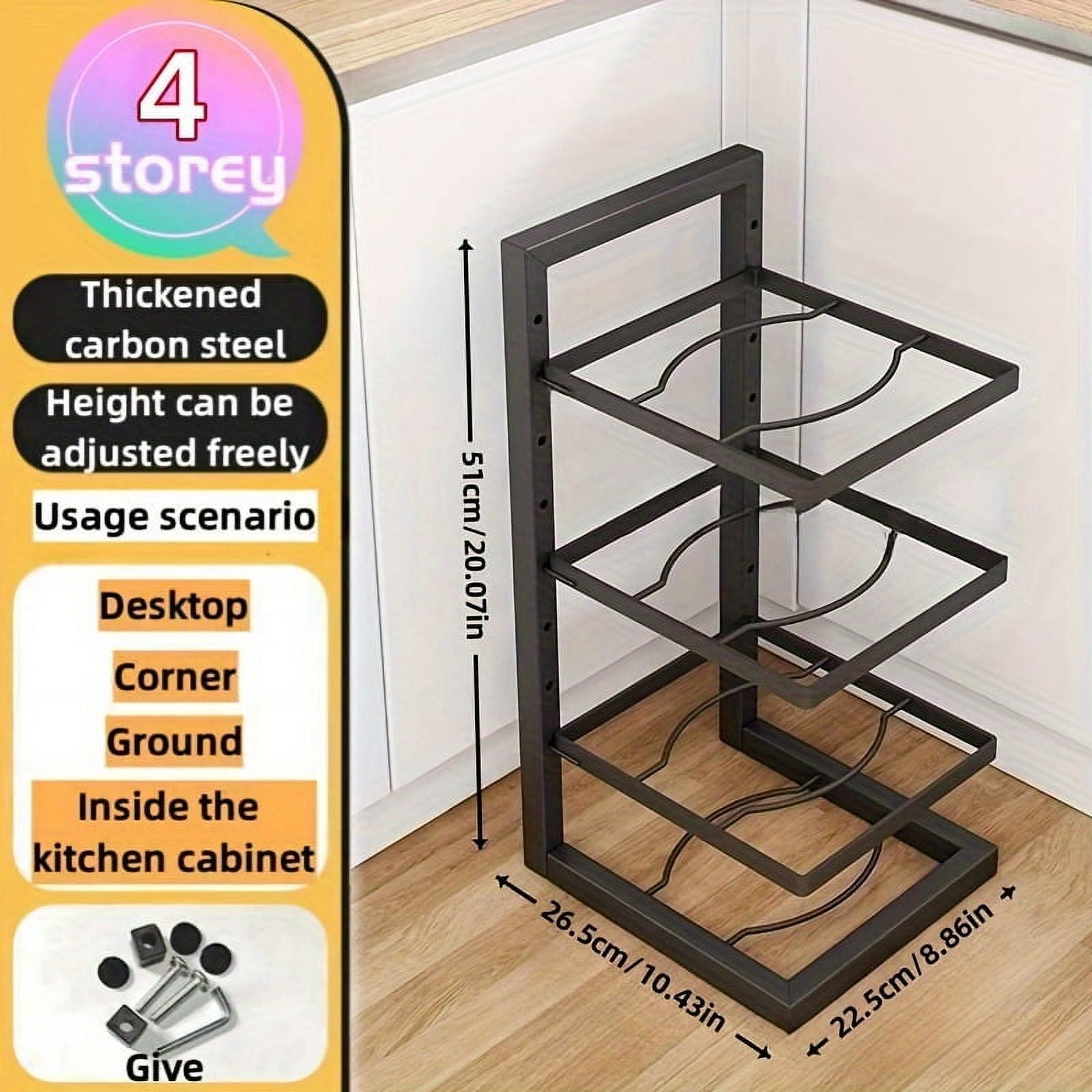 Adjustable Pot Rack Organizer, Kitchen Stainless Steel Pot Storage Rack ...