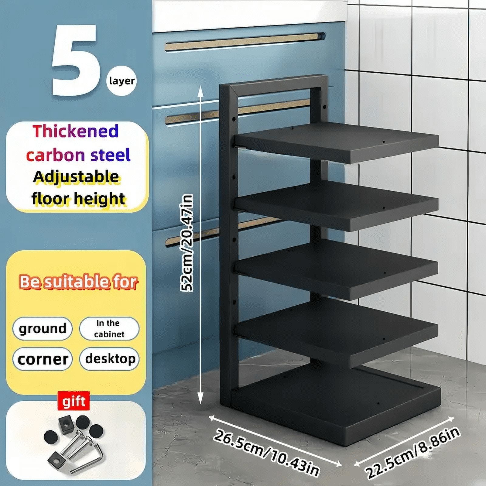 Adjustable Pot Rack Organizer, Kitchen Stainless Steel Pot Storage Rack ...