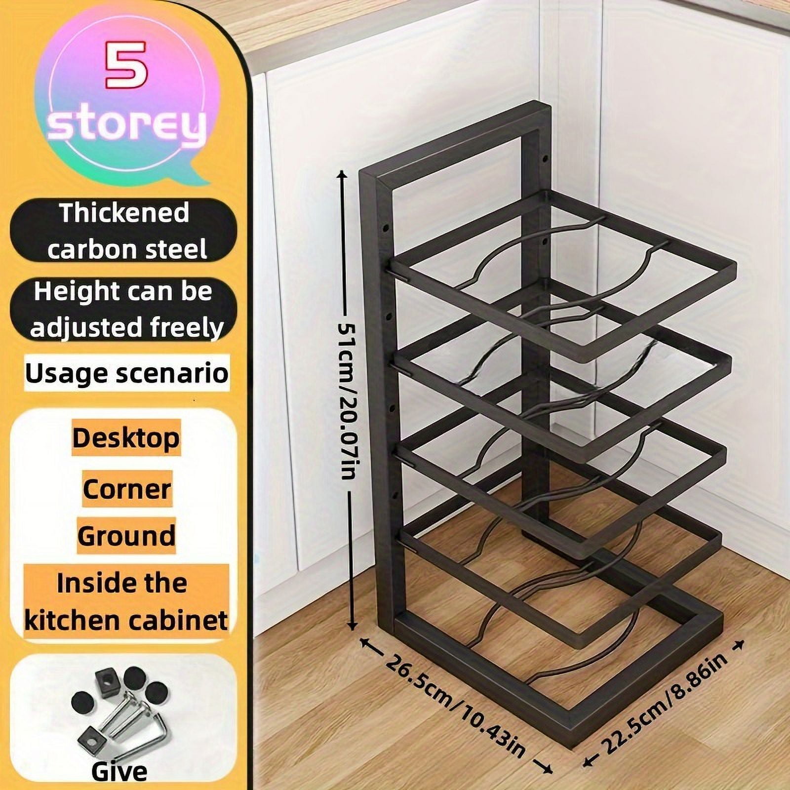 Adjustable Pot Rack Organizer, Kitchen Stainless Steel Pot Storage Rack ...