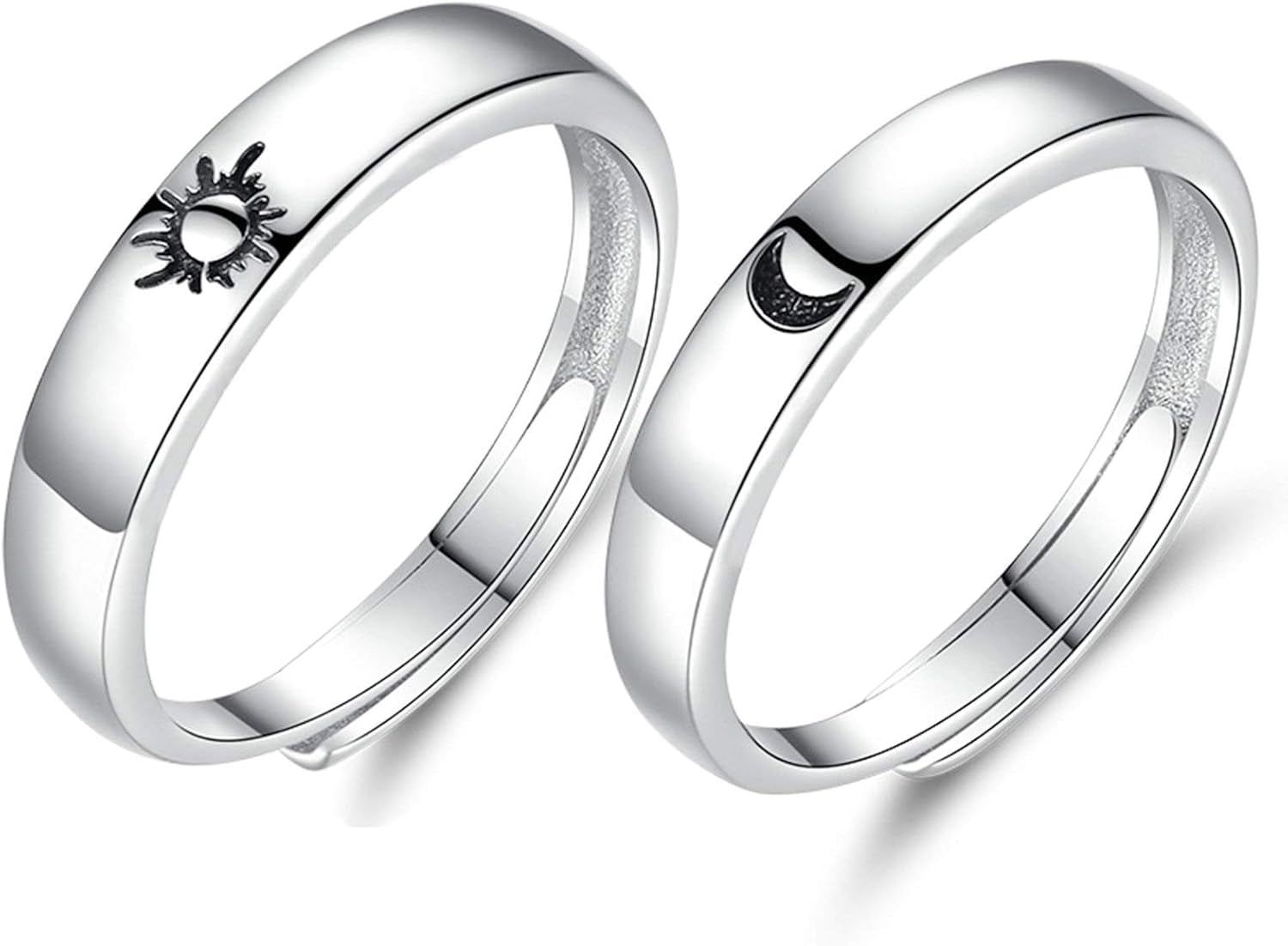Adjustable Promise Rings for Couples, Sun Moon Matching Rings 925 ...