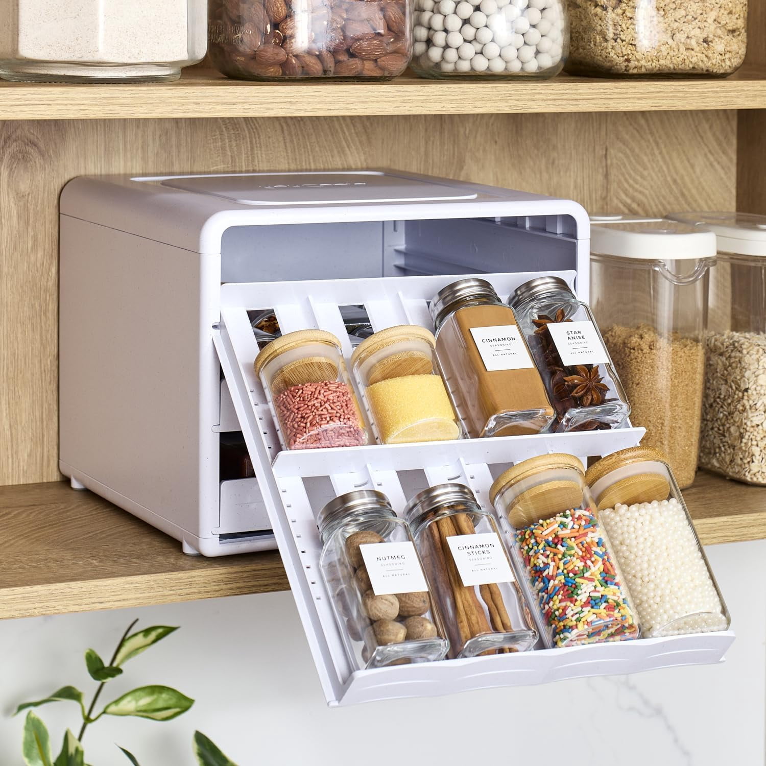 Adjustable Pull Down Spice Rack Organizer, 24 Bottle Seasoning Holder ...