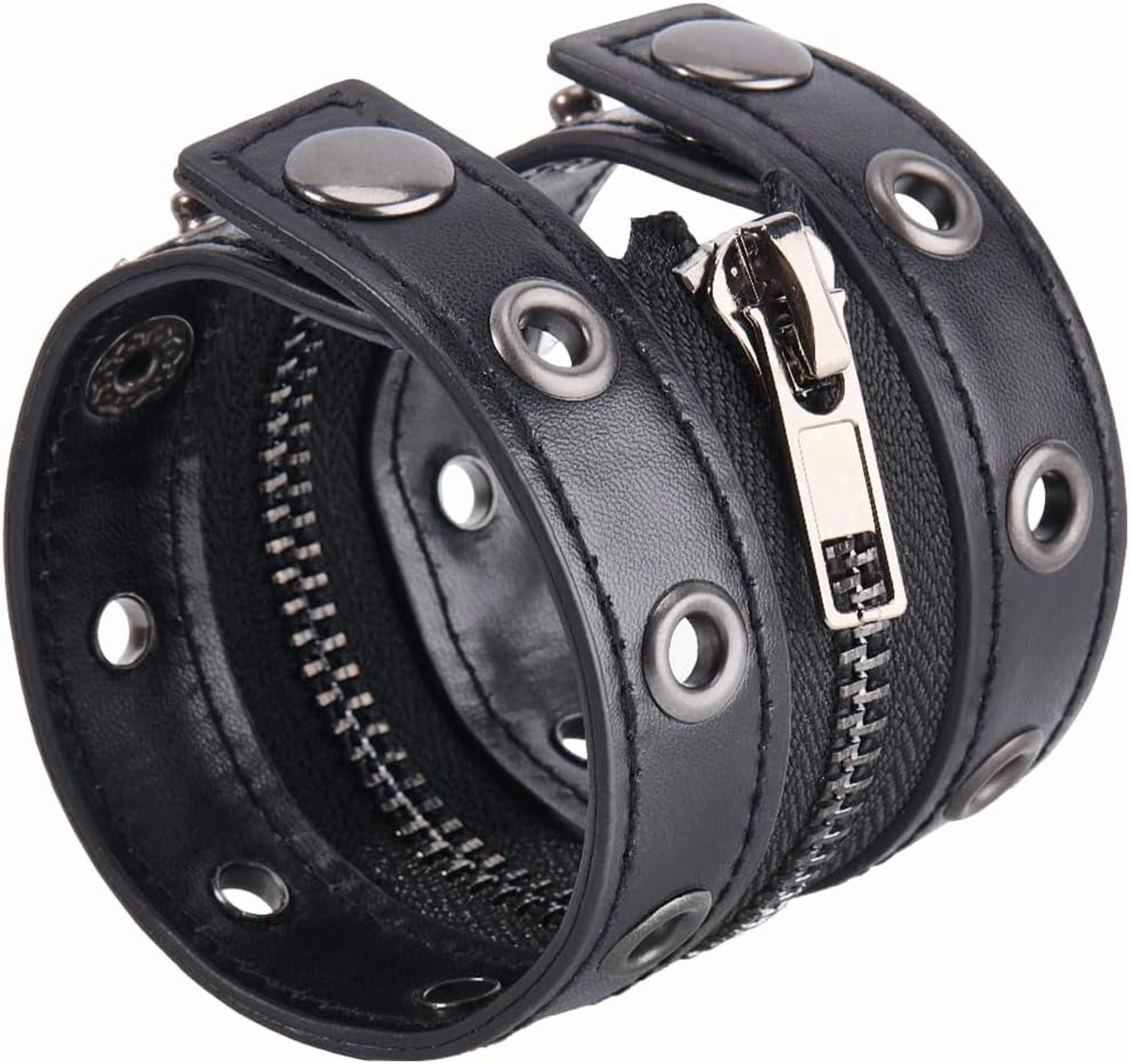 Adjustable Punk Pu Leather Cuff Bracelet Zipper Wide Wristband Alloy ...