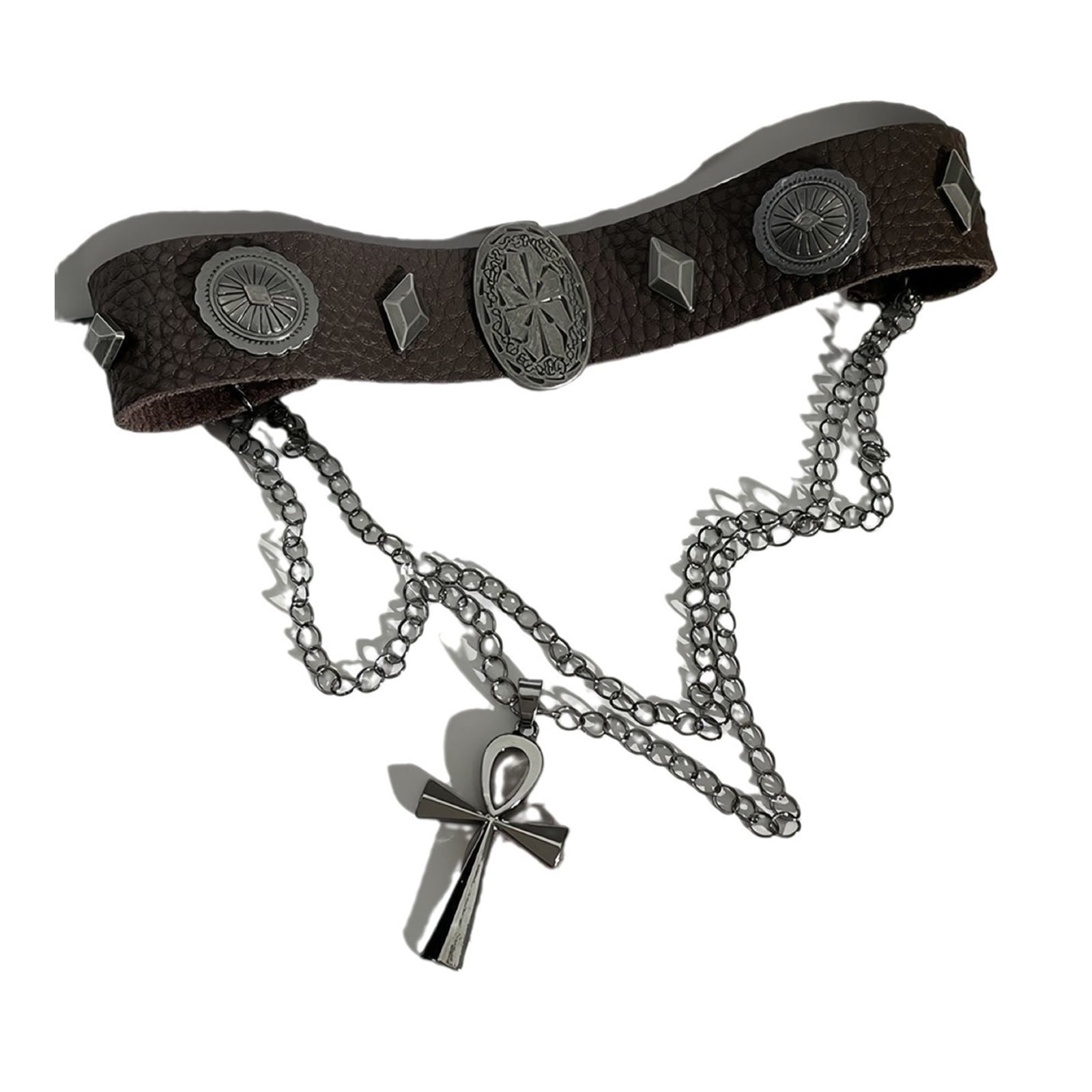 Adjustable Punk Sturdy Leather Choker with Crosses and Studs for ...