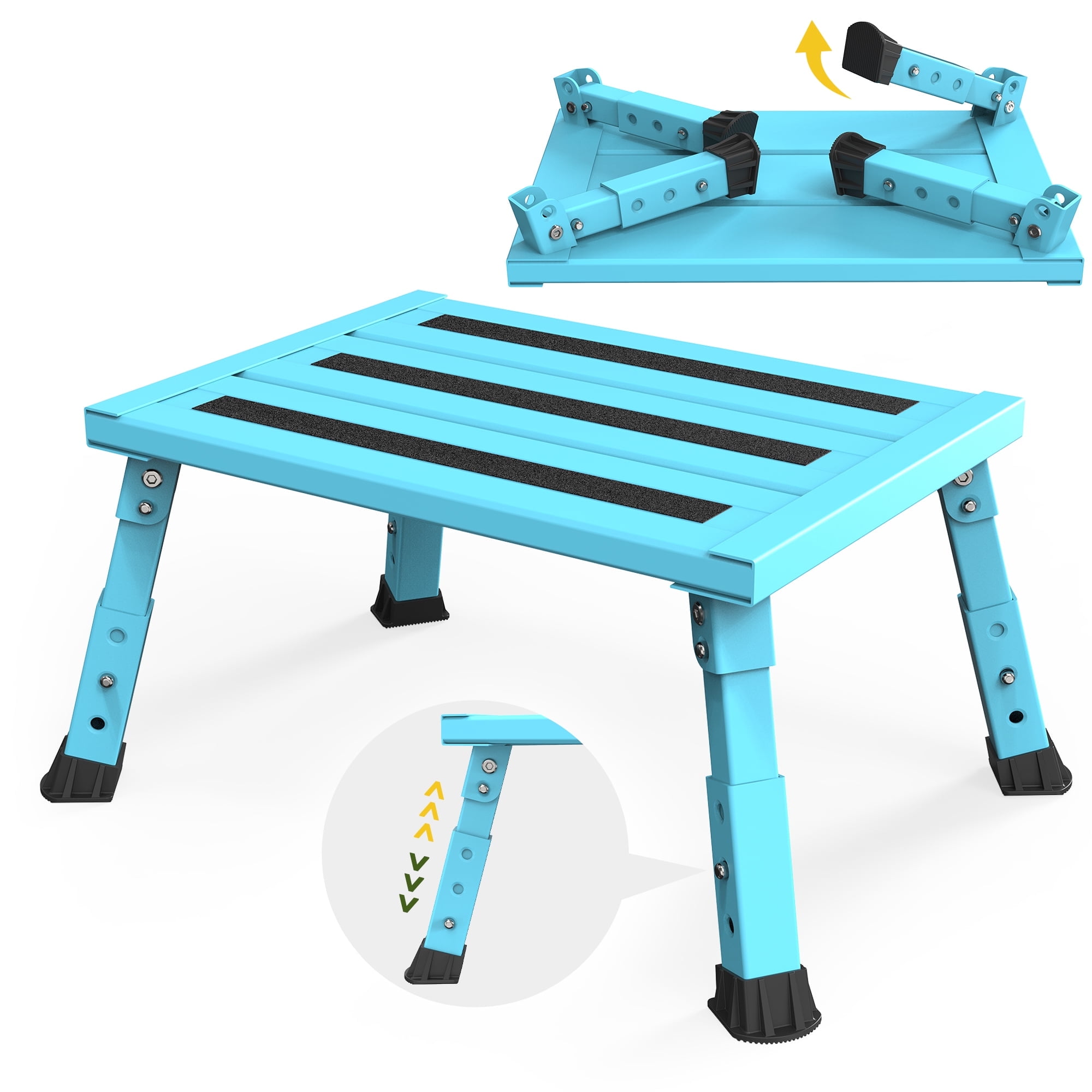 Adjustable RV Step Stool, 3-Step Height Adjustment, Foldable Legs, Wide ...