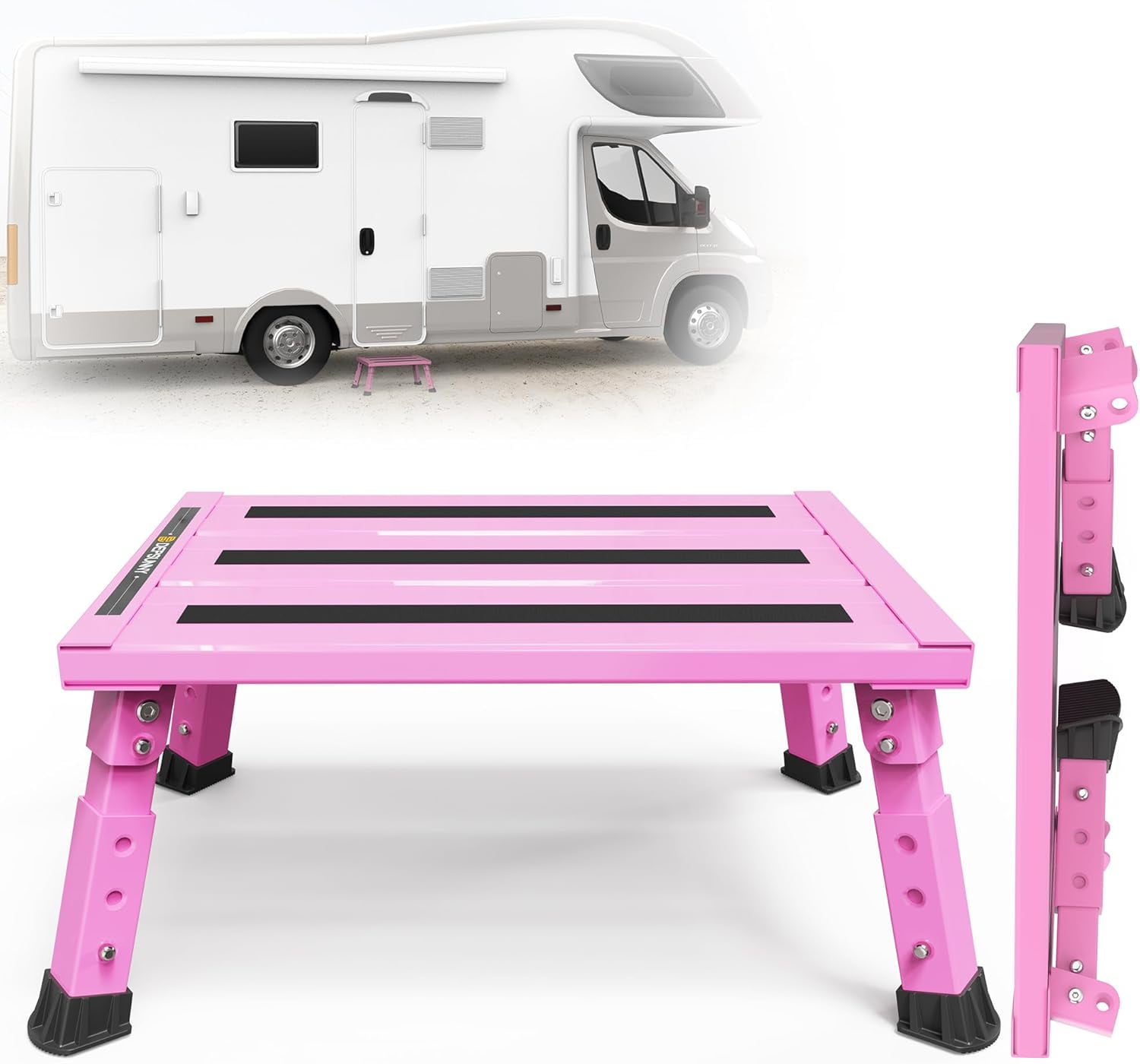Adjustable RV Step Stool, 3-Step Height Adjustment, Foldable Legs, Wide ...