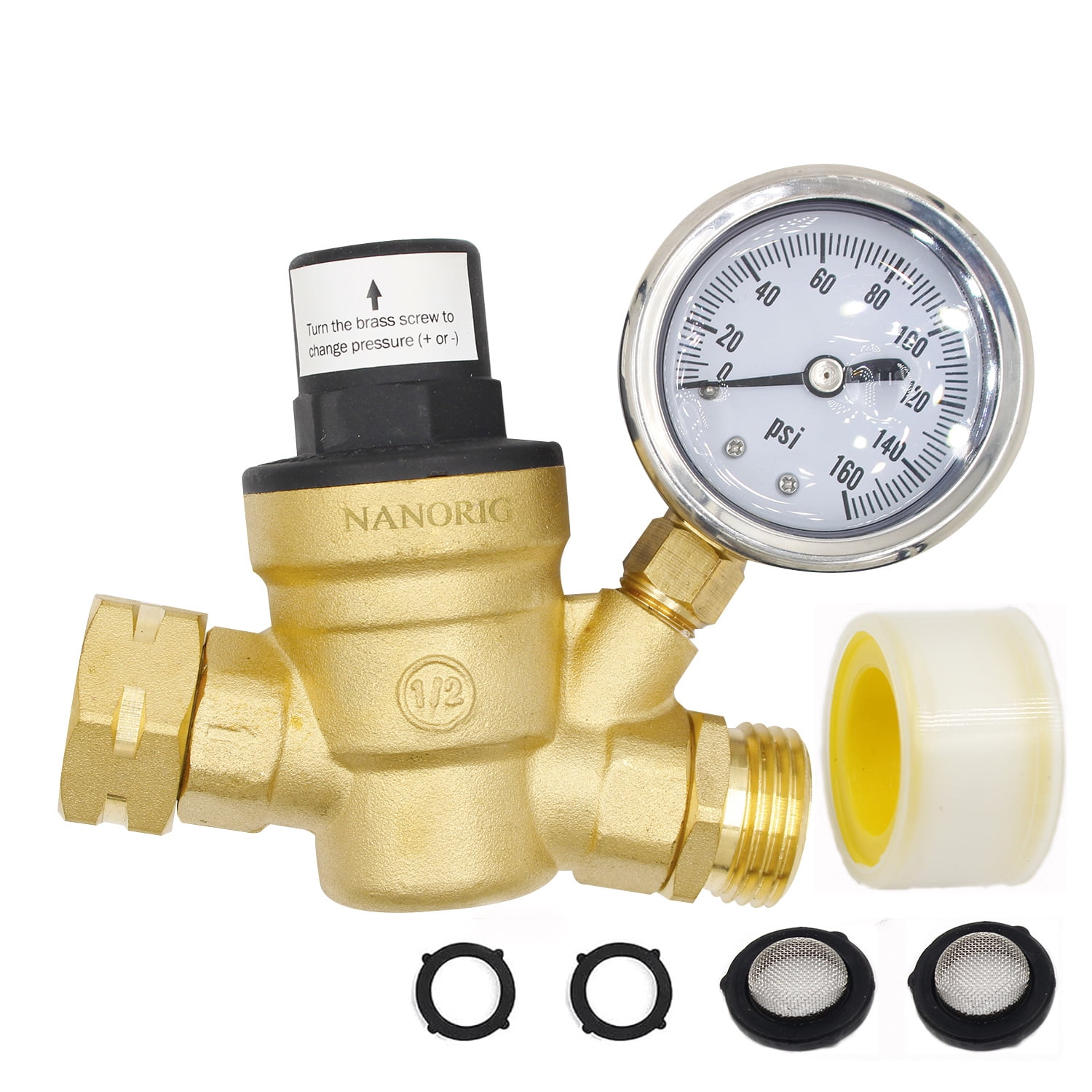 Adjustable RV Water Pressure Regulator Valve with Gauge Water Pressure ...