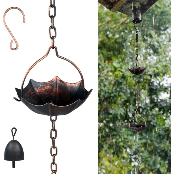 Adjustable Rain Chains for Gutters, 12.5FT Outside Rain Chains with 12 ...