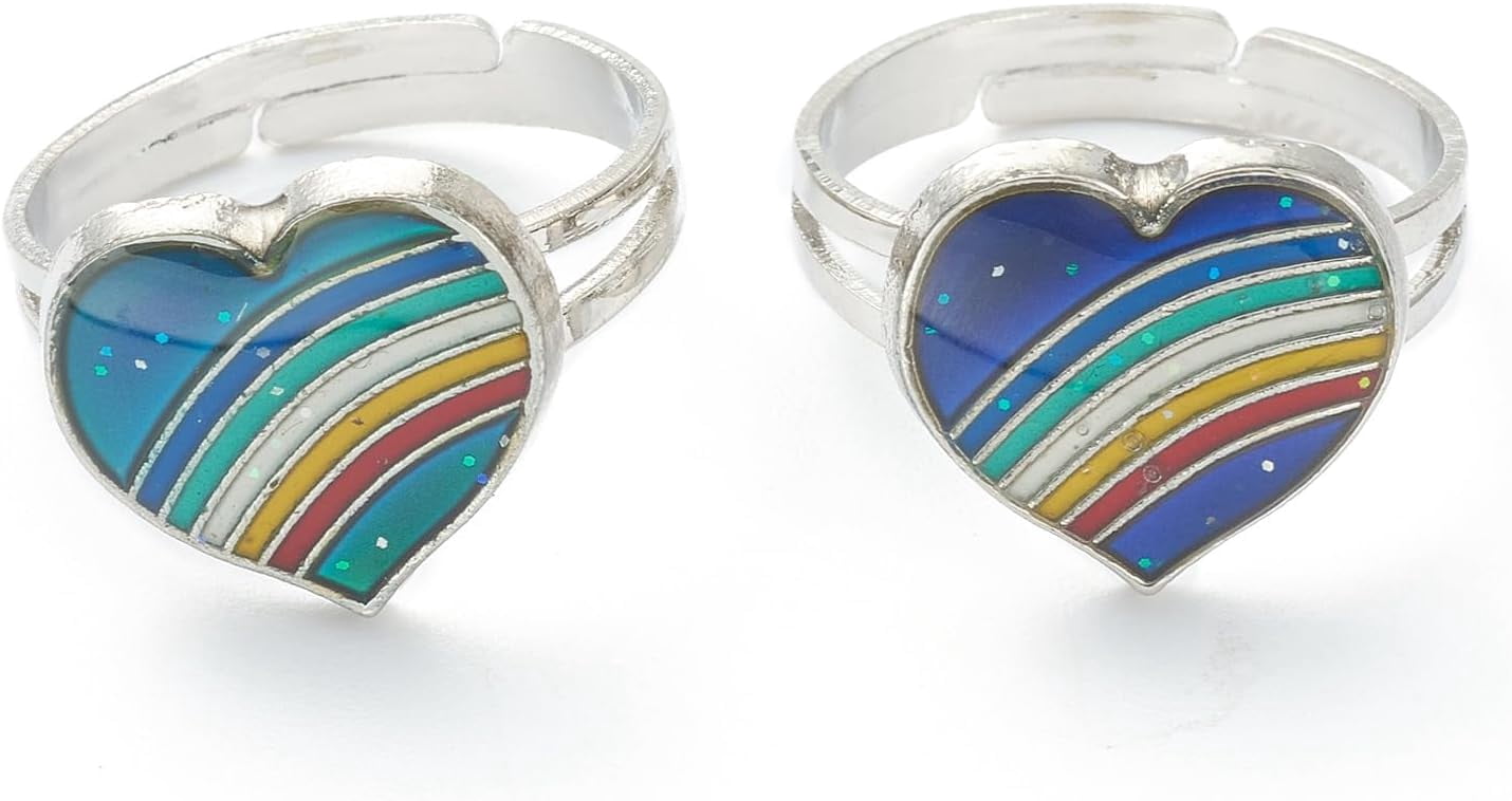 Adjustable Rainbow Heart Thermochromic Ring US Size 6 Inner Diameter ...