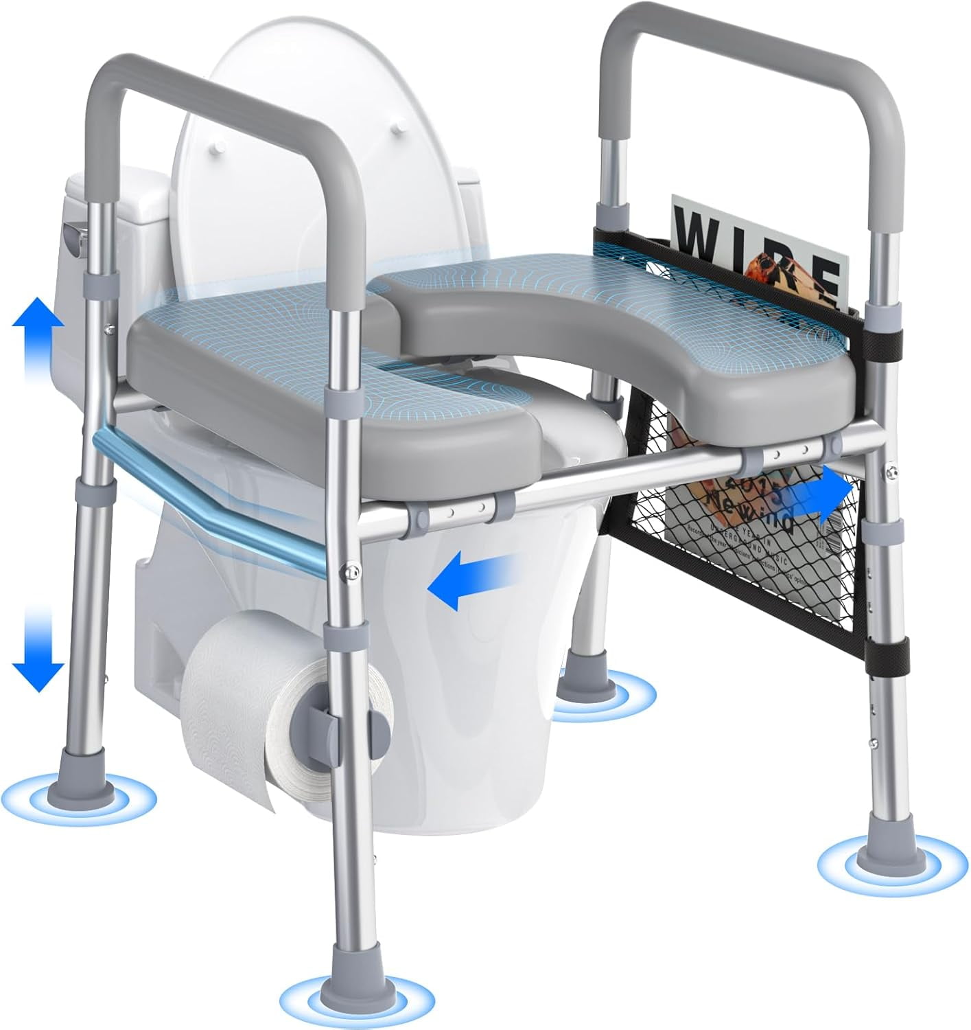 Adjustable Raised Toilet Seat with Handles for Seniors, Elevated ...