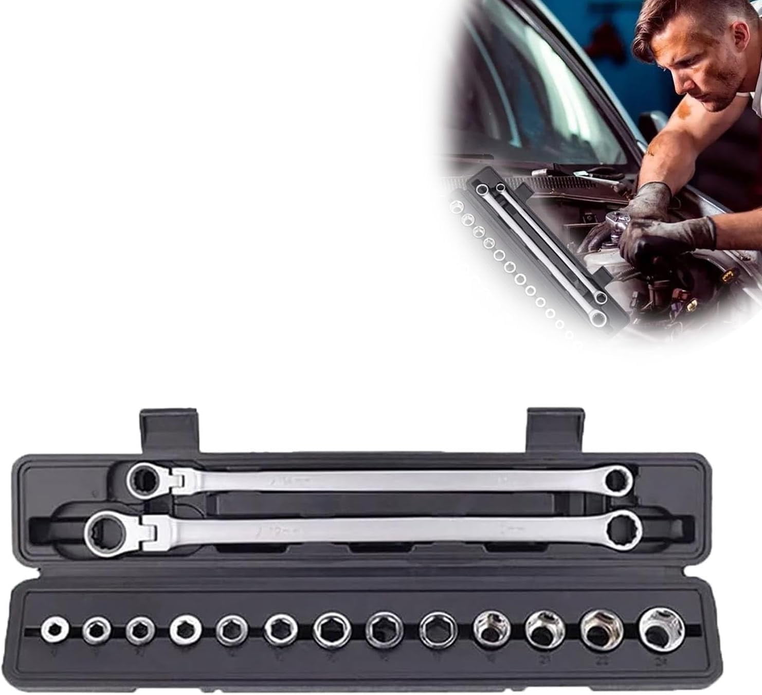 Adjustable Ratchet Wrench Kit, Flex Head Ratcheting Wrench Set, Ratchet ...