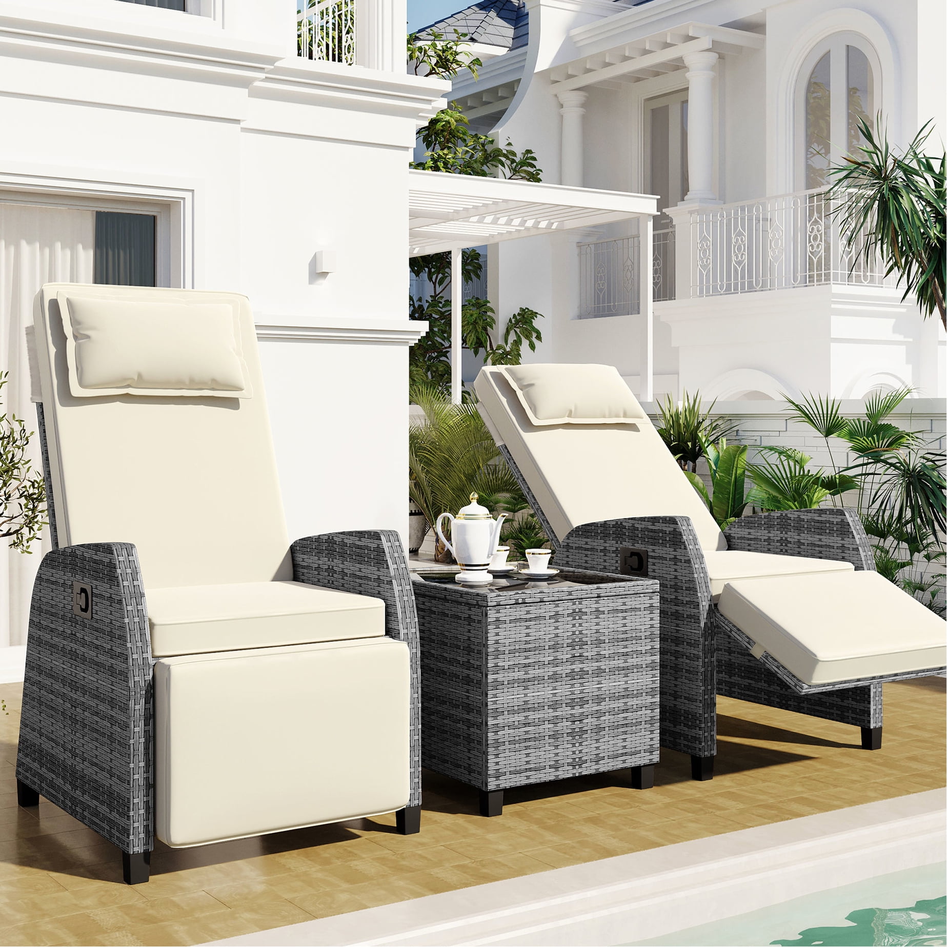 Adjustable Rattan Double Chair with Table / HDPE Material, Wide and Deep Seat / Suited for ...