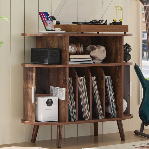 Adjustable Record Player Stand Charging Station, Fluted Display Shelf ...