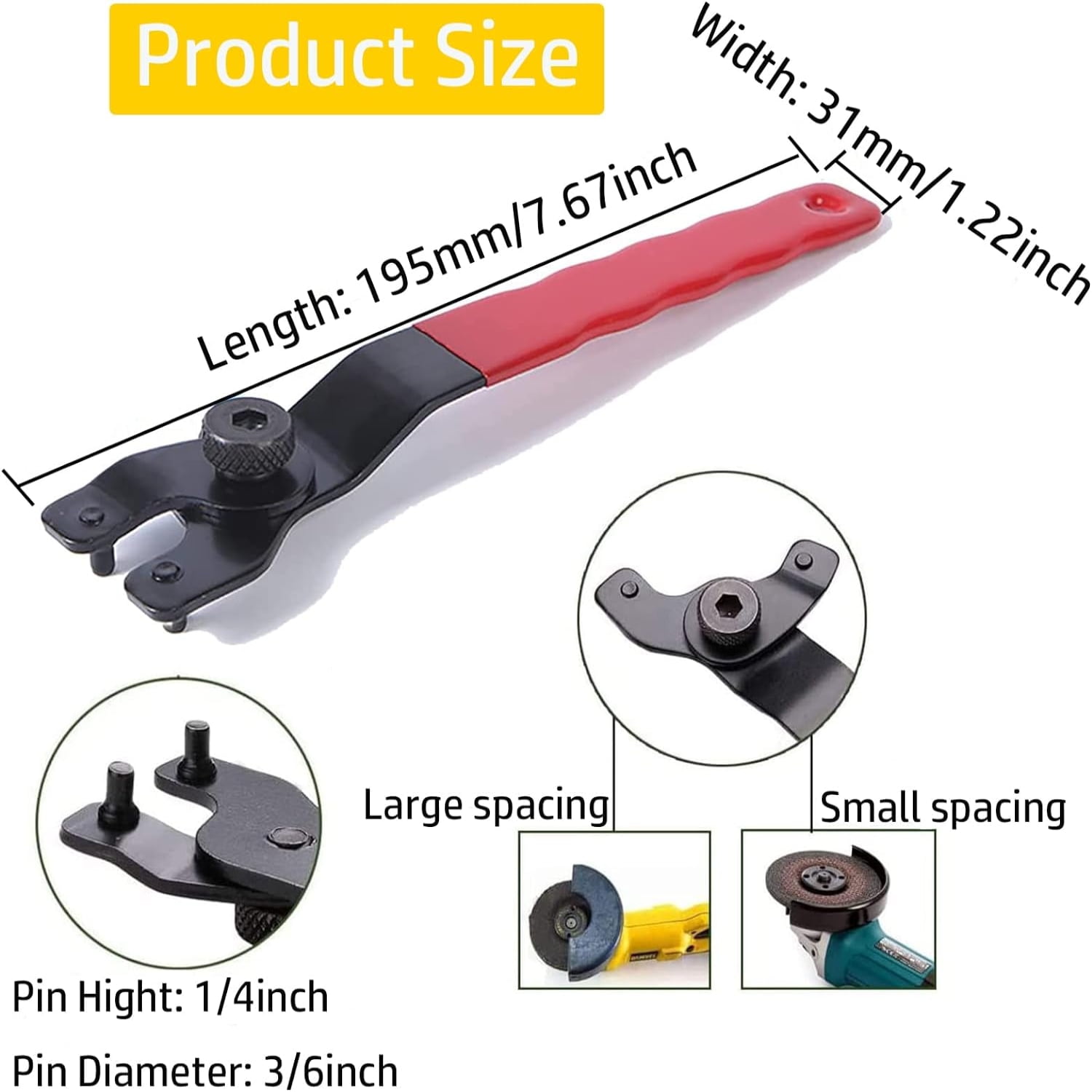 Adjustable Red Angle Grinder Wrench - Industrial Strength Lock-Nut Pin ...