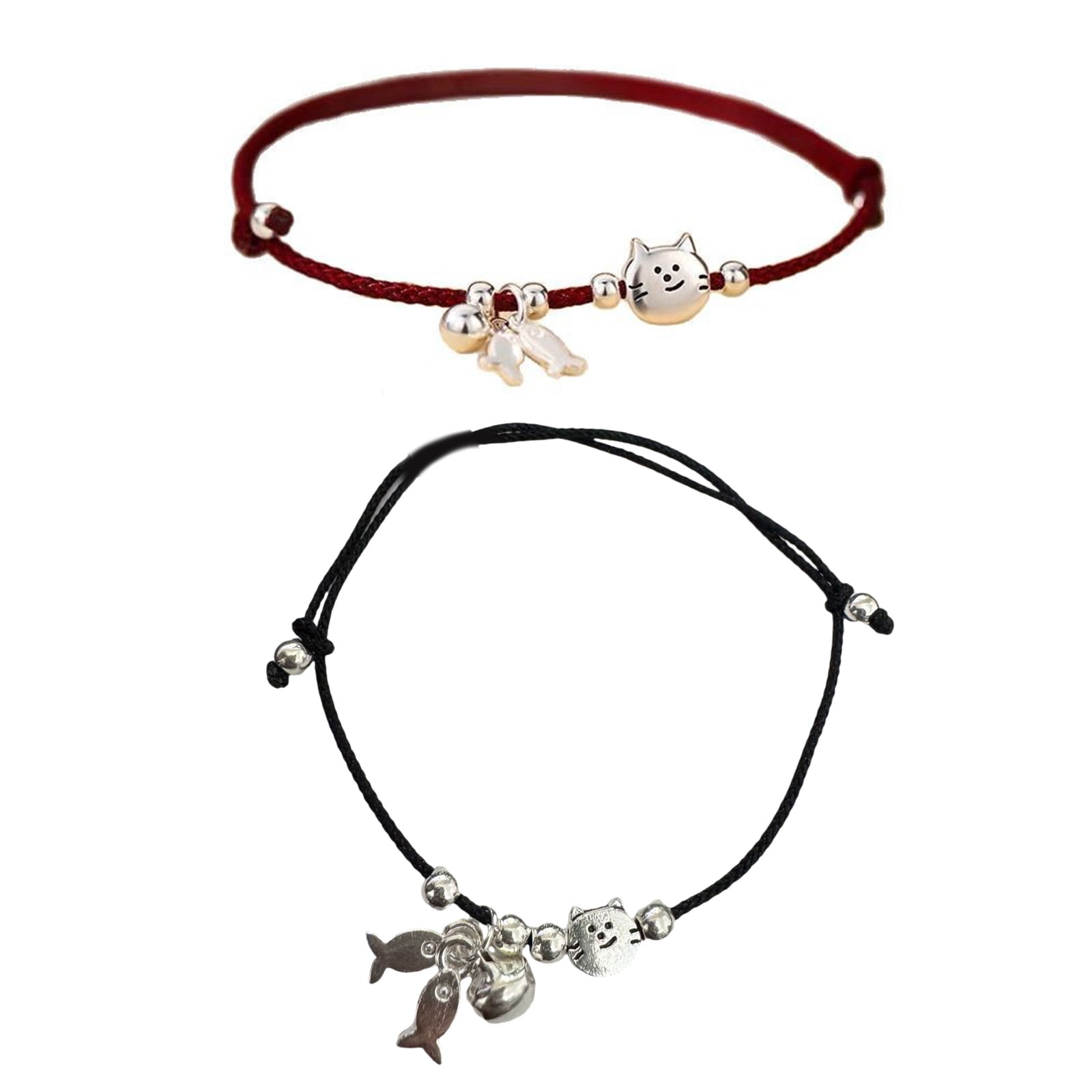 Adjustable Red Or Black Cord Set With Alloy Cats Fish Pendants Braided ...