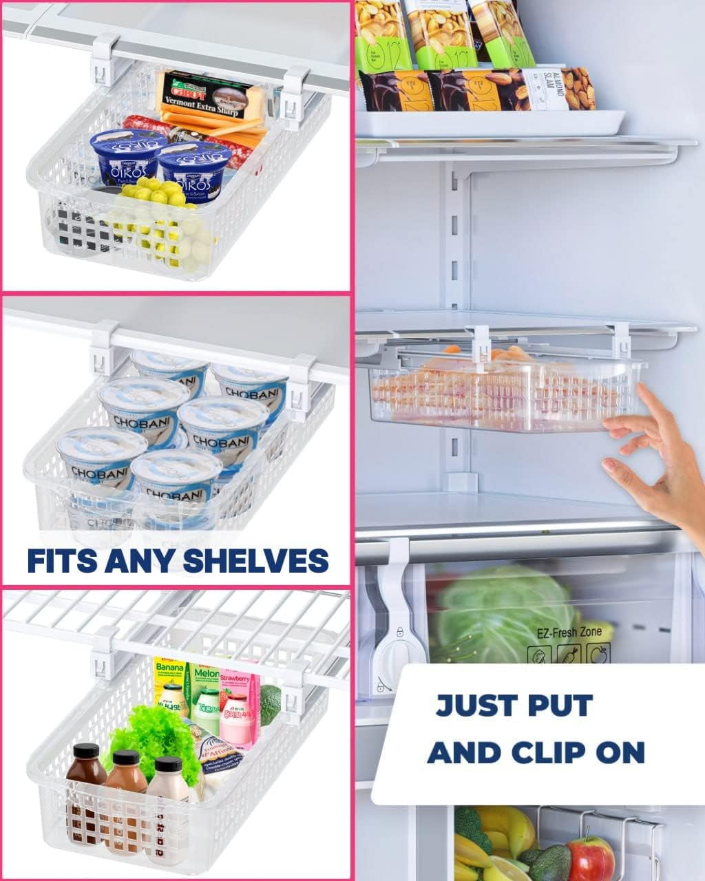 Adjustable Refrigerator Drawer - 14.1" x ." x 4" Snap-on Holder for ...