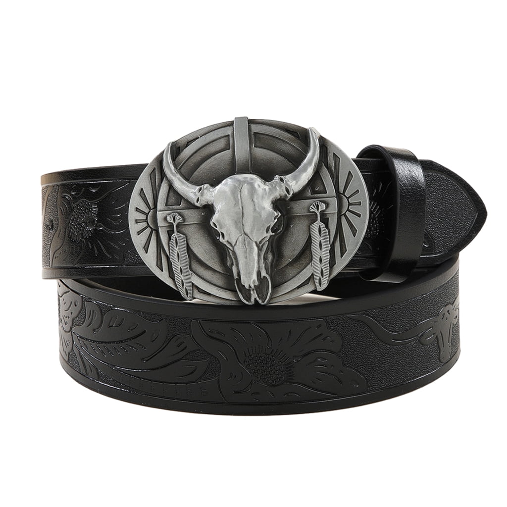 Adjustable Relief Head Buckle Belt Embossed Pattern Waist Belt Ethnic ...