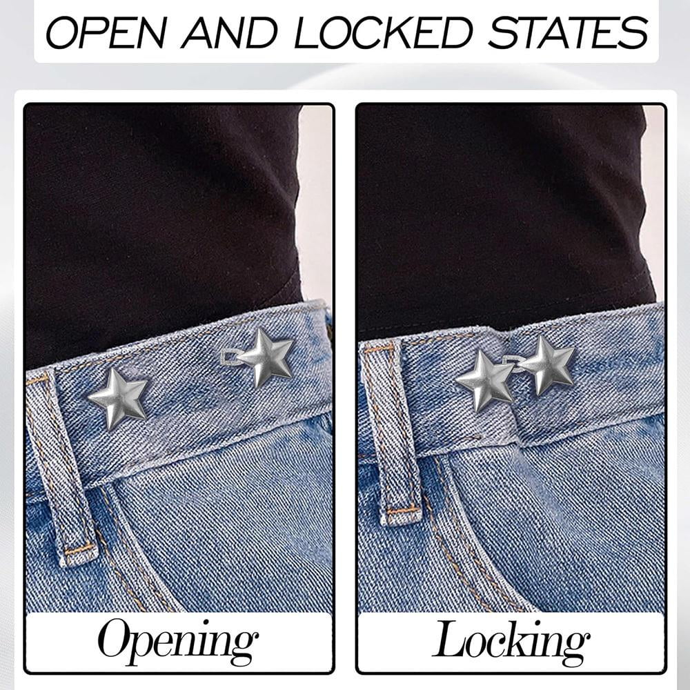 Adjustable Removable No Sew Instant Fit Jeans Button Silver Star 1 ...