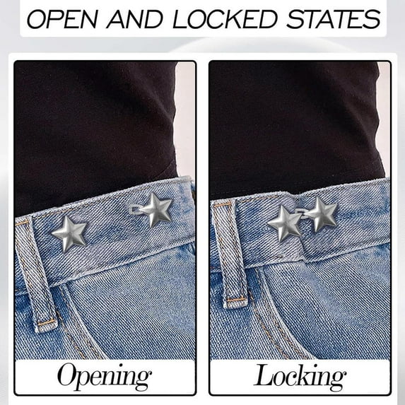 Adjustable Removable No Sew Instant Fit Jeans Button Silver Star 1 ...