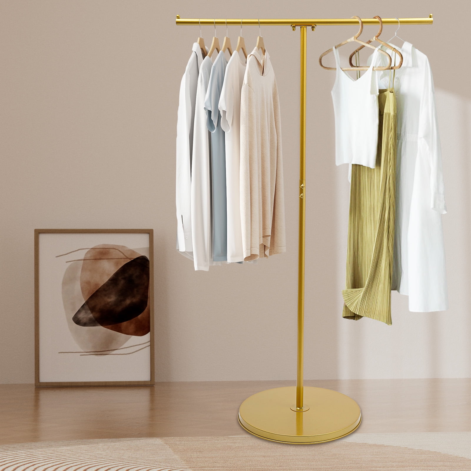 Adjustable Retail Clothing Rack, Gold Iron, T-Shaped Design, Height ...