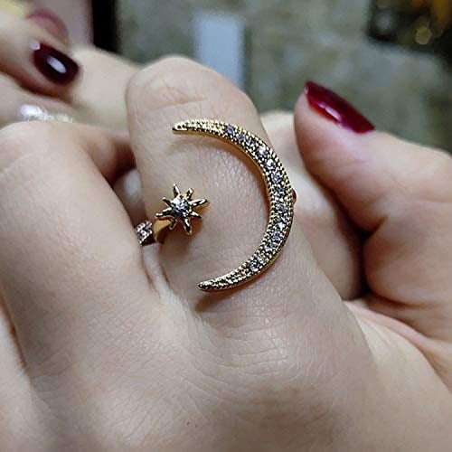 Crescent Moon Star Adjustable Statement Ring - Walmart.com