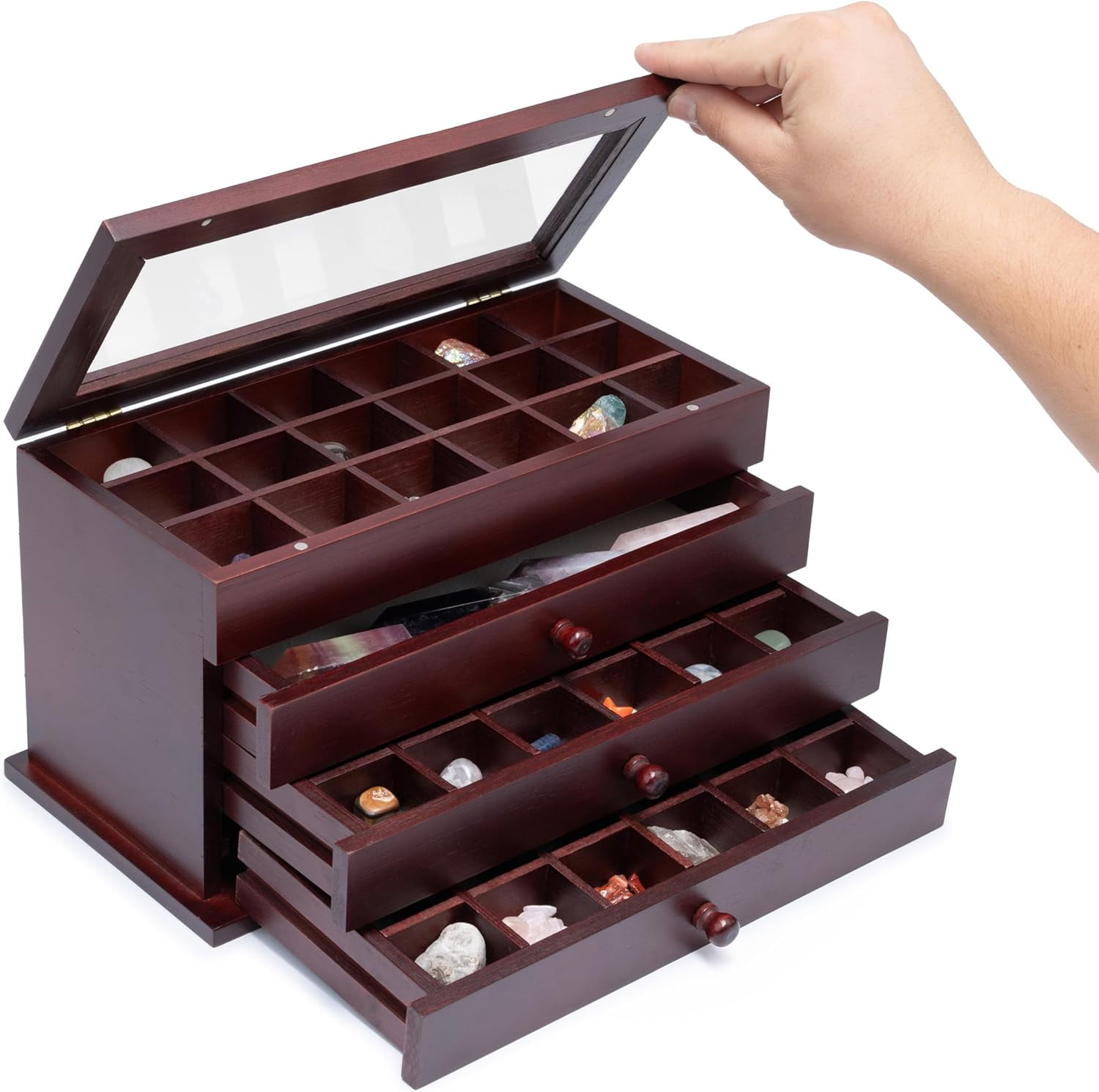 Adjustable Rock Display Case - Rock Collection Box with Fabric Bed for ...