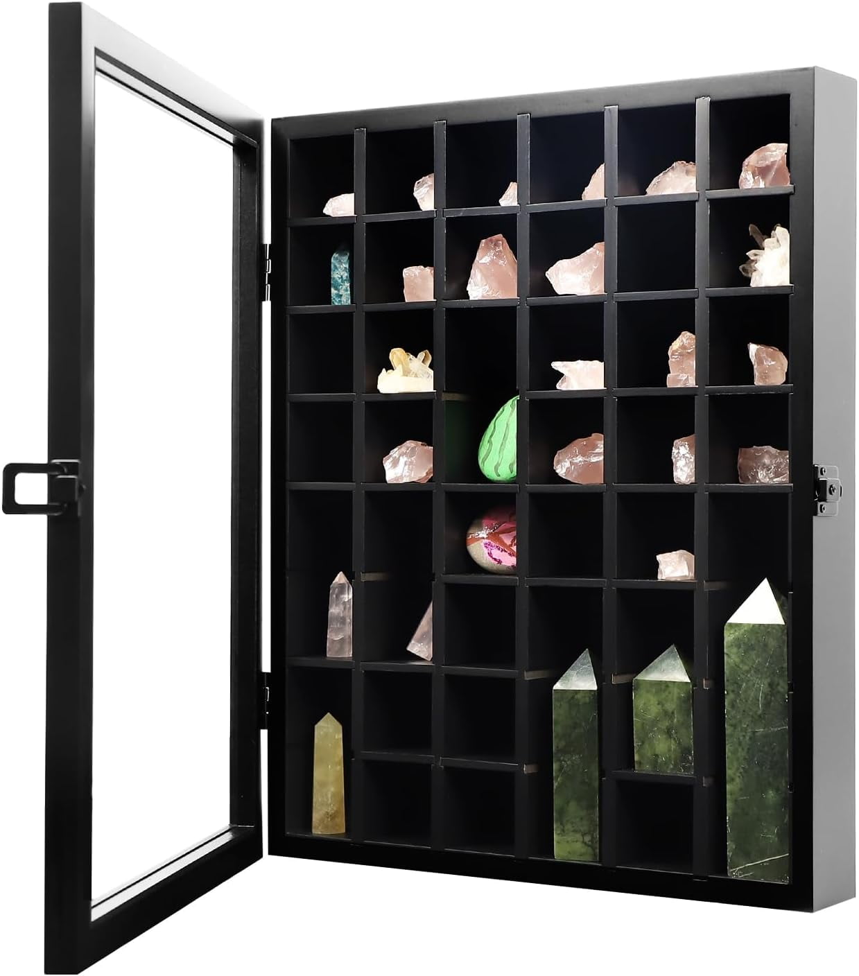 Adjustable Rock Display Case - Wooden Crystal Organizer for Stones ...
