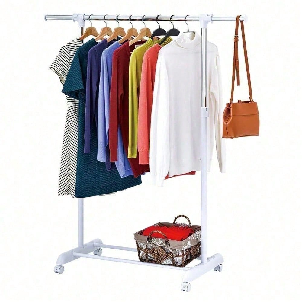 Adjustable Rolling Garment Rack Metal Chrome, White, 84-121Wx44Dx123.5 ...