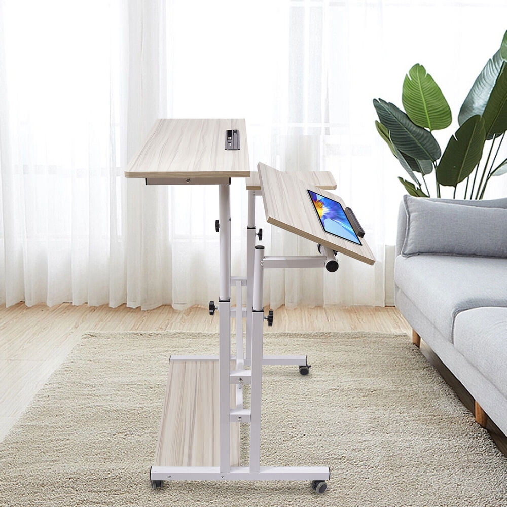 Adjustable Rolling Laptop Desk Office Computer Table Mobile Stand up ...