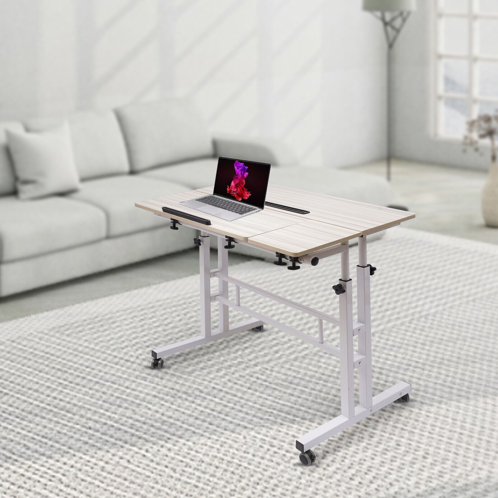 Adjustable Rolling Laptop Desk Office Computer Table Mobile Stand up ...