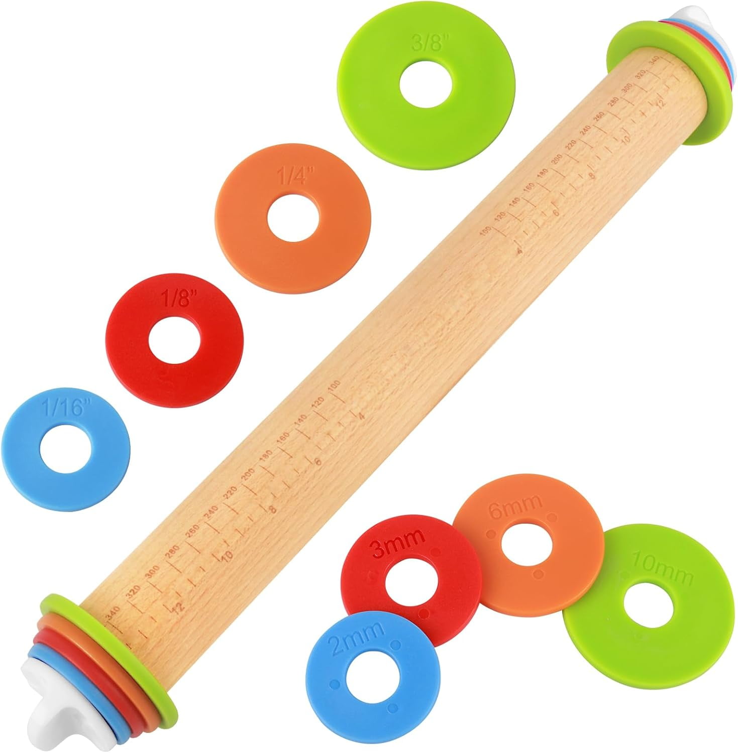 Adjustable Rolling Pin with Thickness Rings for Baking, Stainless Steel ...