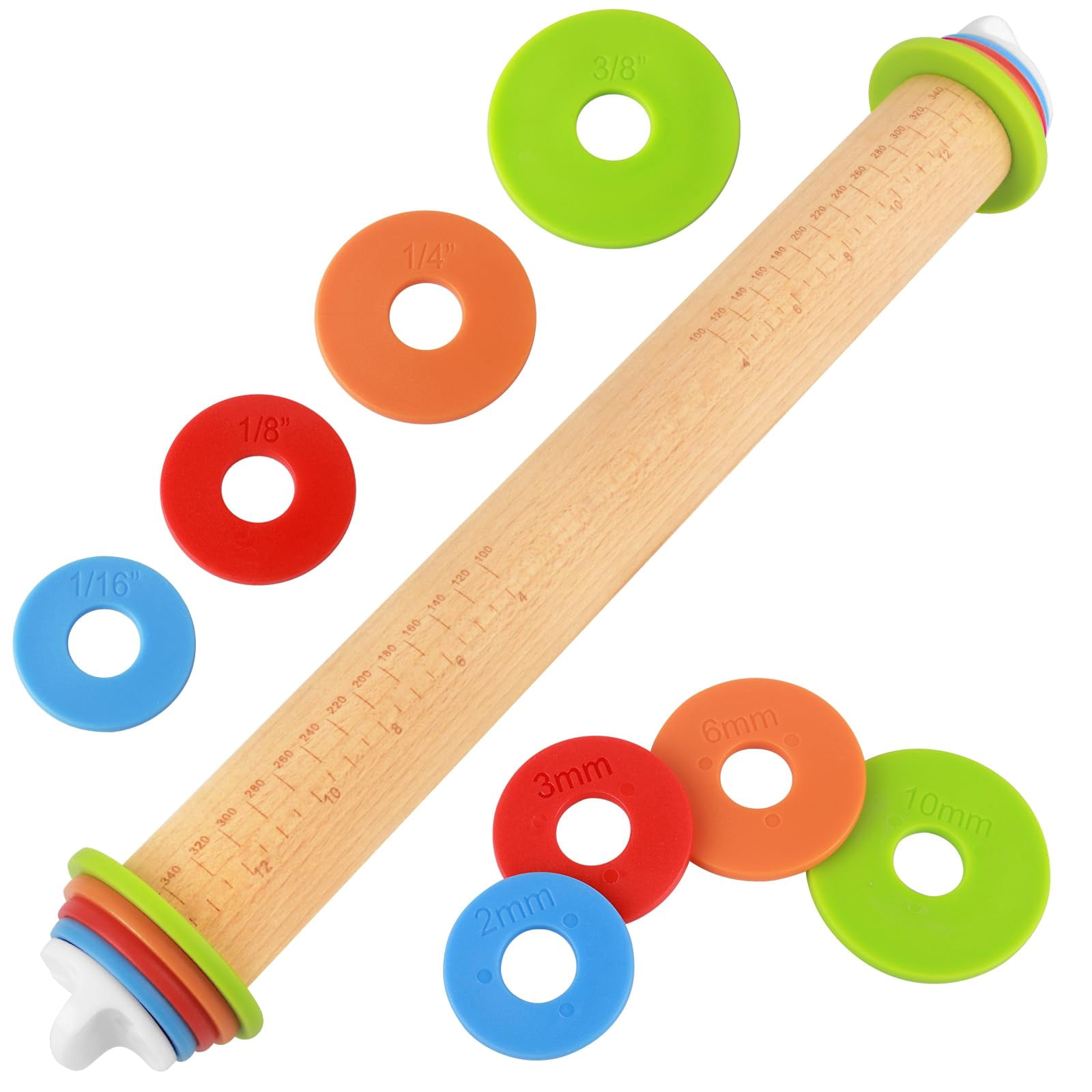 Adjustable Rolling Pin with Thickness Rings for Baking, Stainless Steel ...