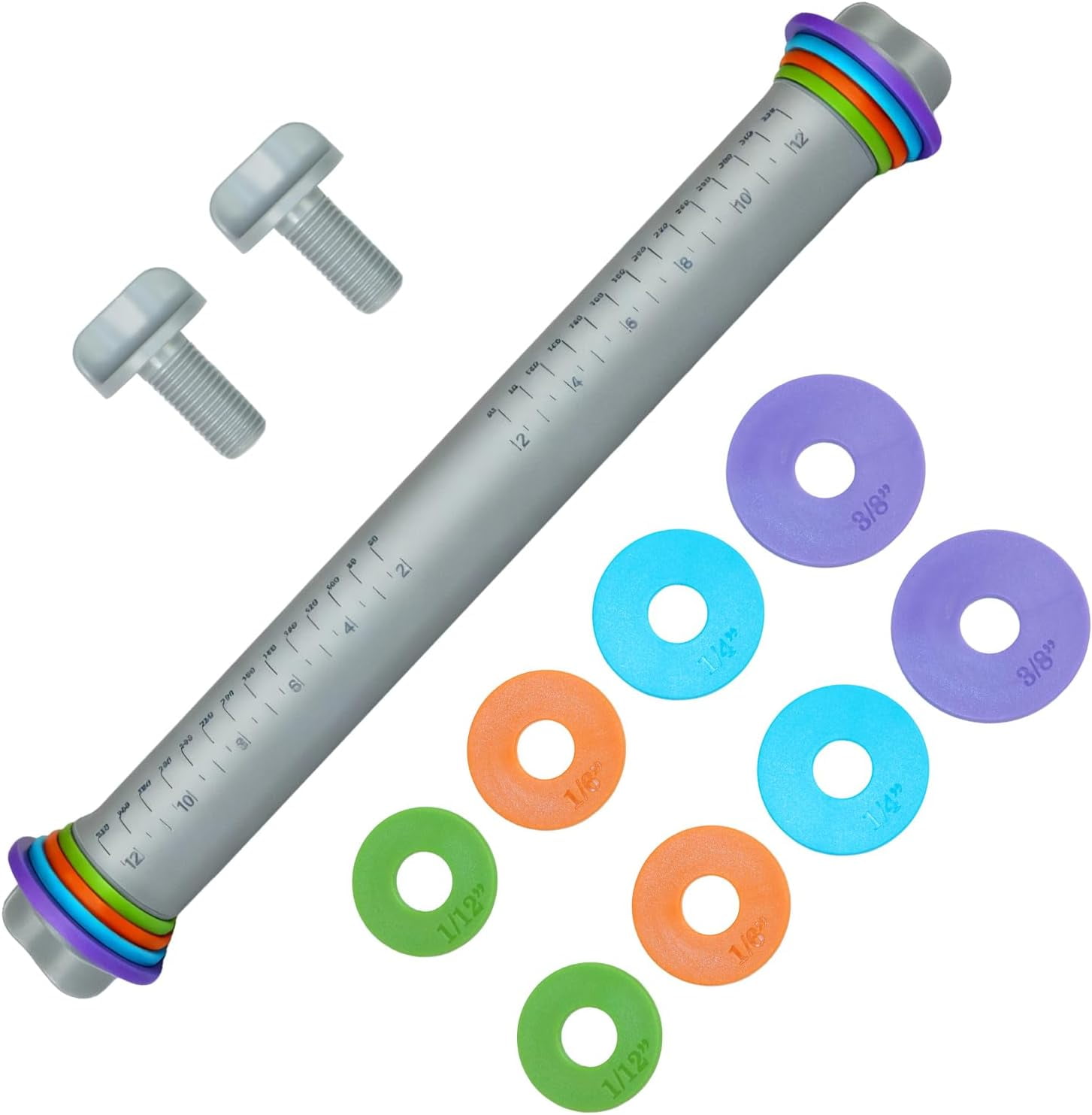 Adjustable Rolling Pin with Thickness Rings, Silicone Non-Stick Dough ...