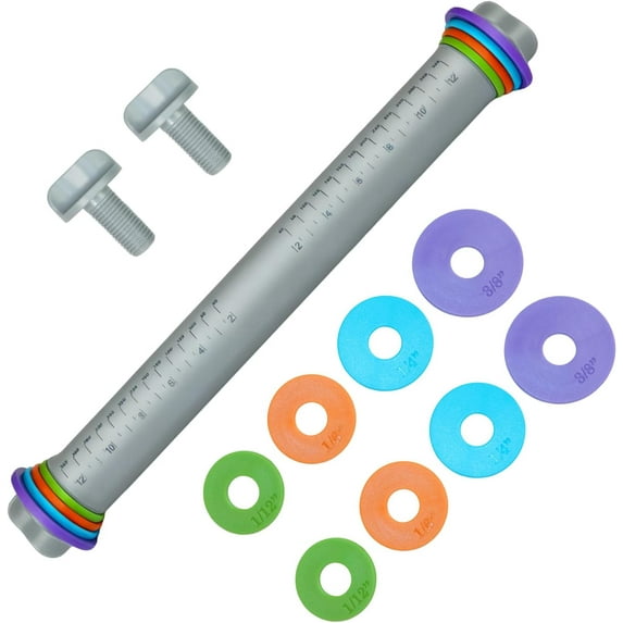 Adjustable Rolling Pin with Thickness Rings, Silicone Non-Stick Dough ...