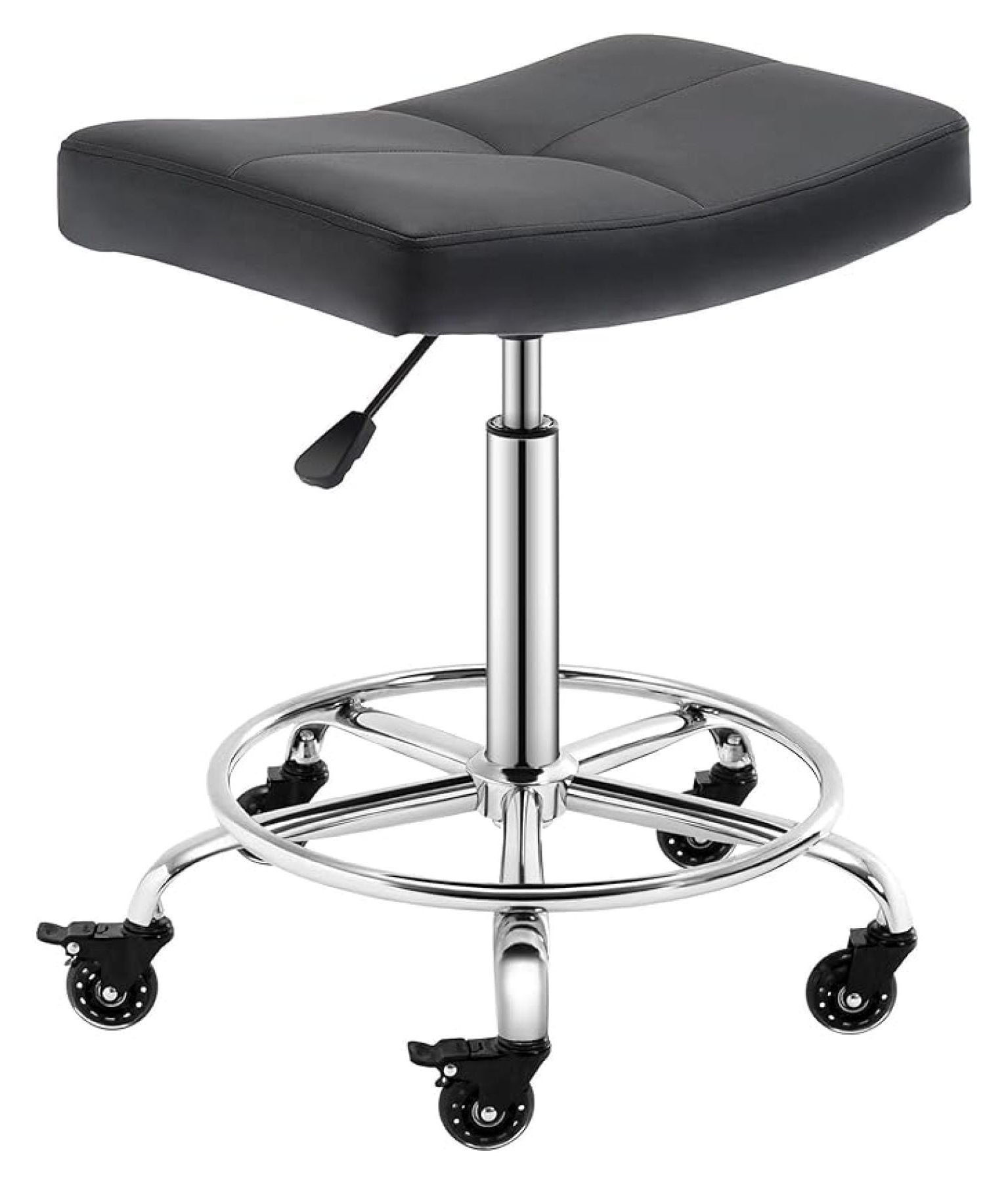 Adjustable Rolling Stool with Extra Wide Seat, Lockable Rubber Wheels ...
