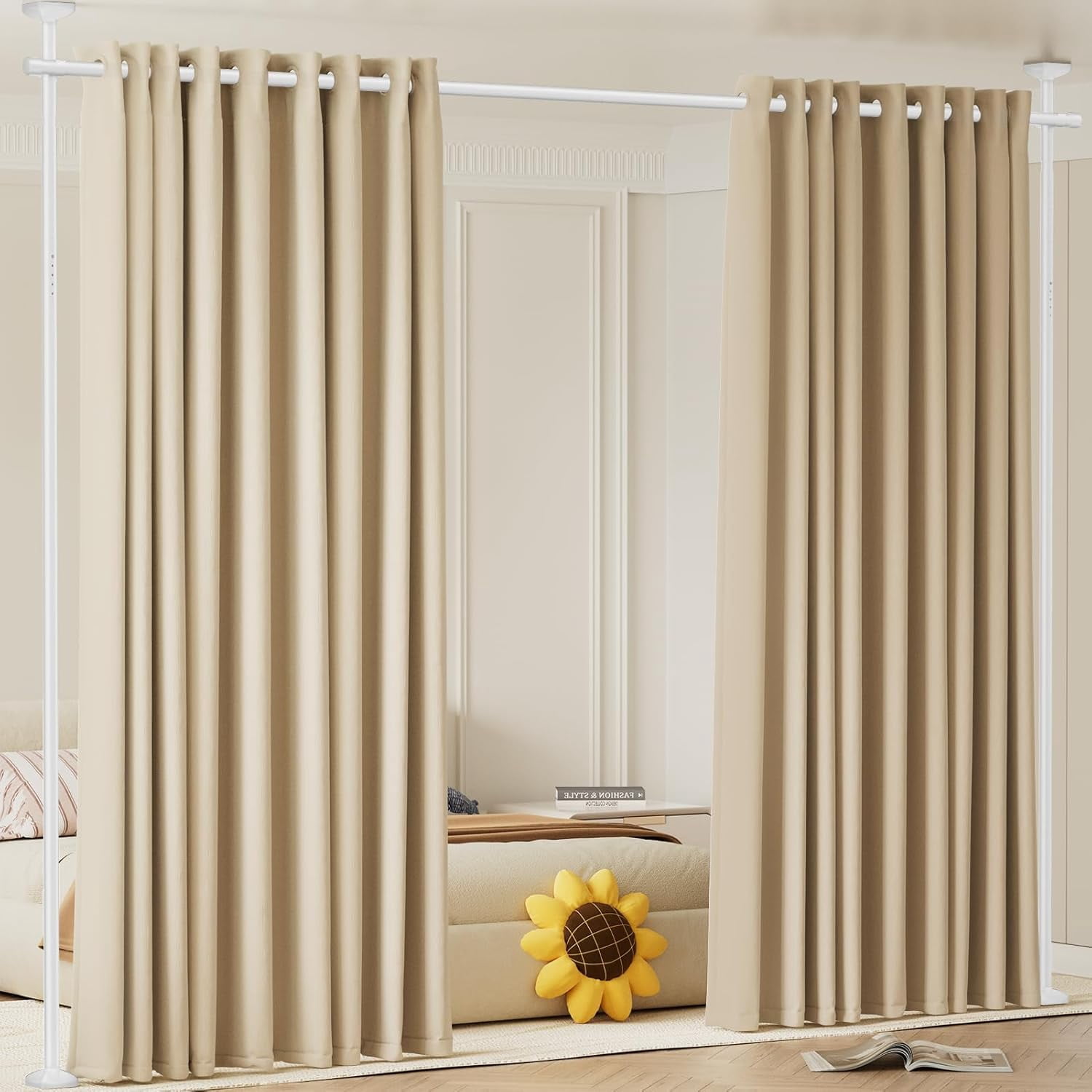 Adjustable Room Divider Tension Rod 4-10ft Heavy Duty No Drilling Space ...