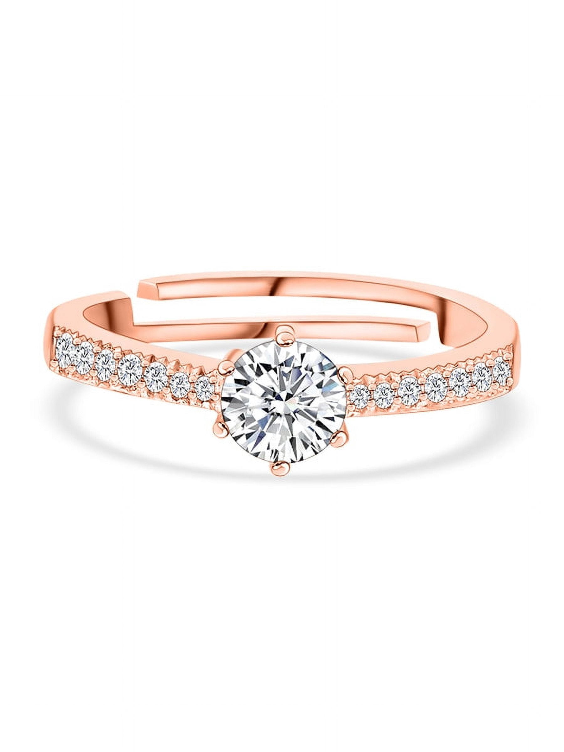 Adjustable Rose Gold Plated Engagement Ring Round Cut Moissanite Ring ...
