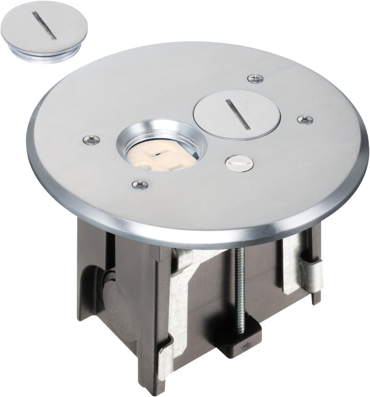 Adjustable Round Floor Outlet Electrical Box Kit with Brass Metal Cover ...