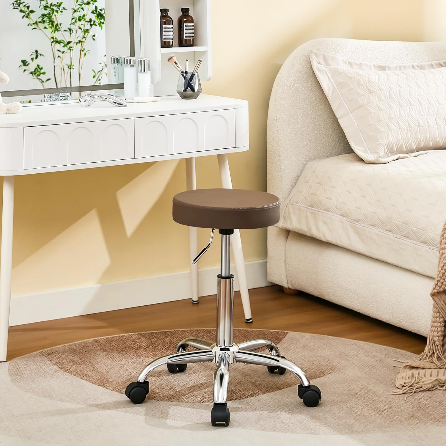 Adjustable Salon Rolling Chair with Wheels, Hair Cutting Stool 19.5–26. ...