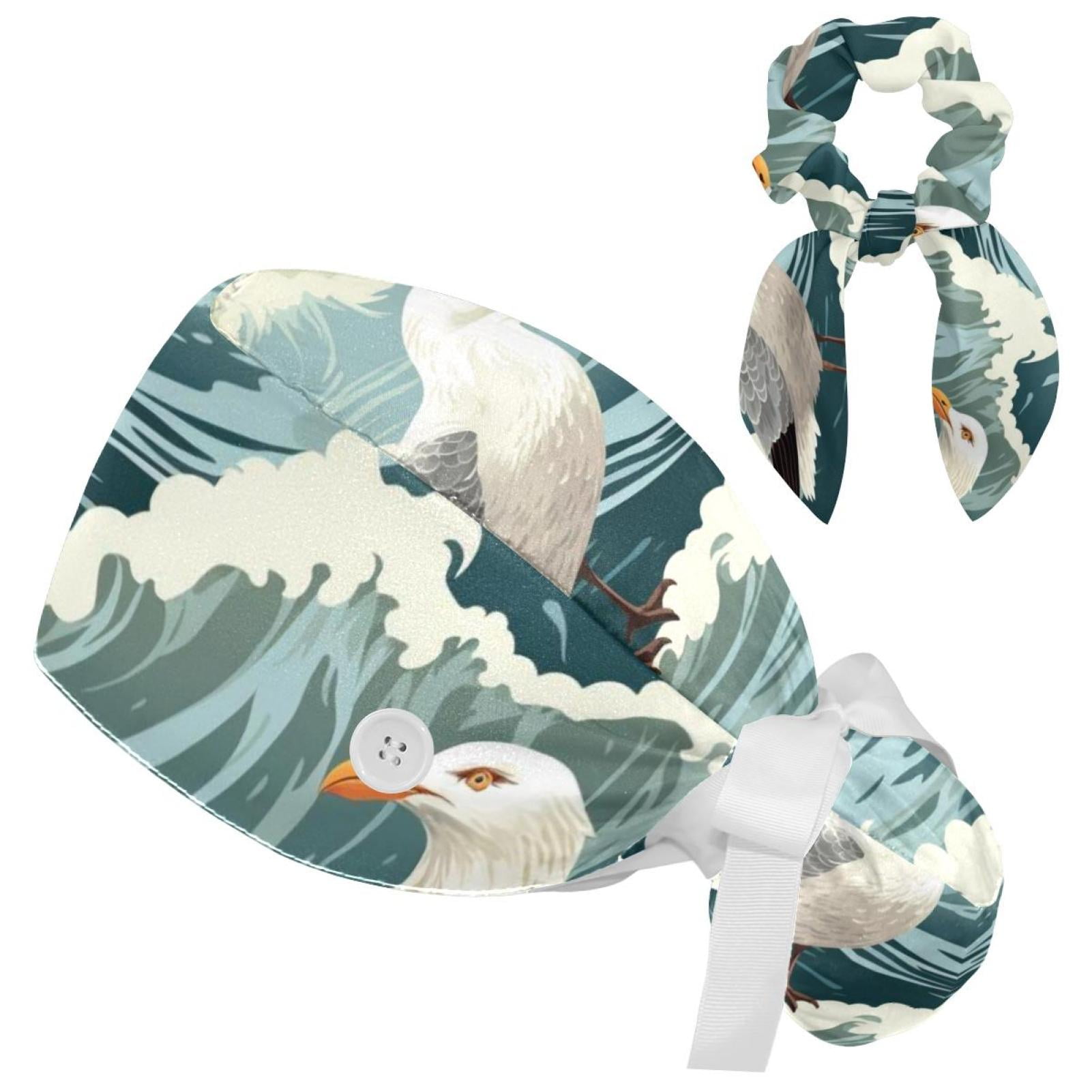 Adjustable Sea Mew Scrub Cap, Working Hat Hair Cover with Ponytail ...