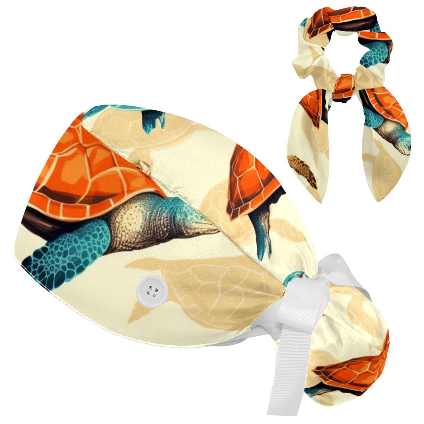 Adjustable Sea Turtle Scrub Cap, Working Hat Hair Cover with Ponytail ...