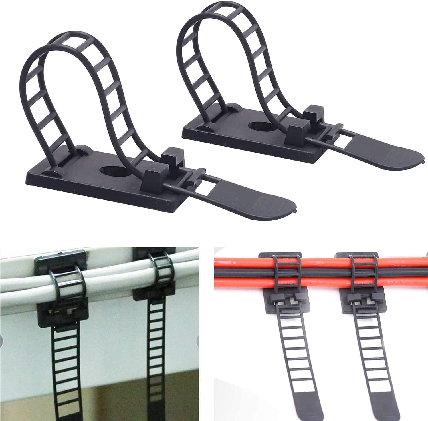 Adjustable Self-Adhesive Cable Ties Cable Clamps with Optional Screw ...