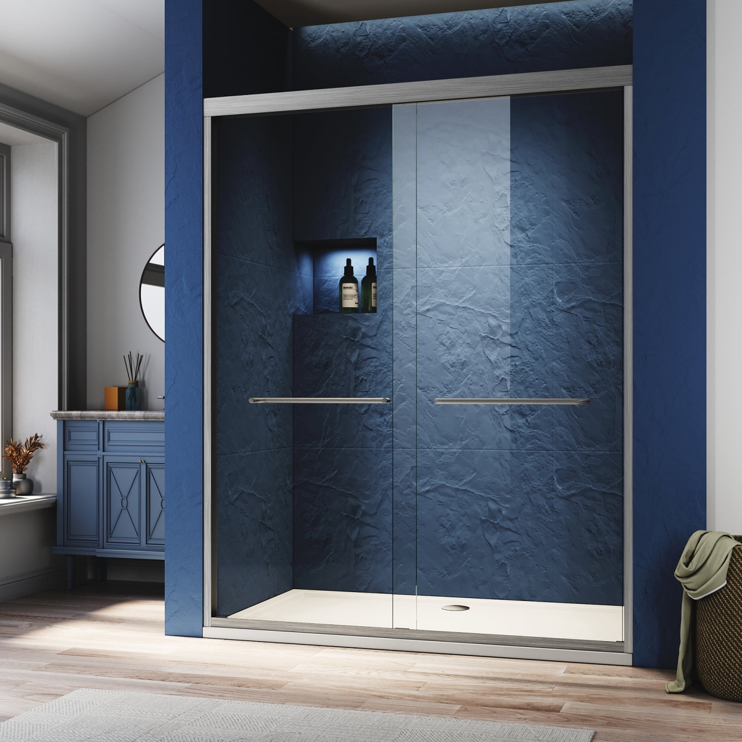 Adjustable Semi Frameless Sliding Glass Shower Door 50-54 in. W x 72 in ...