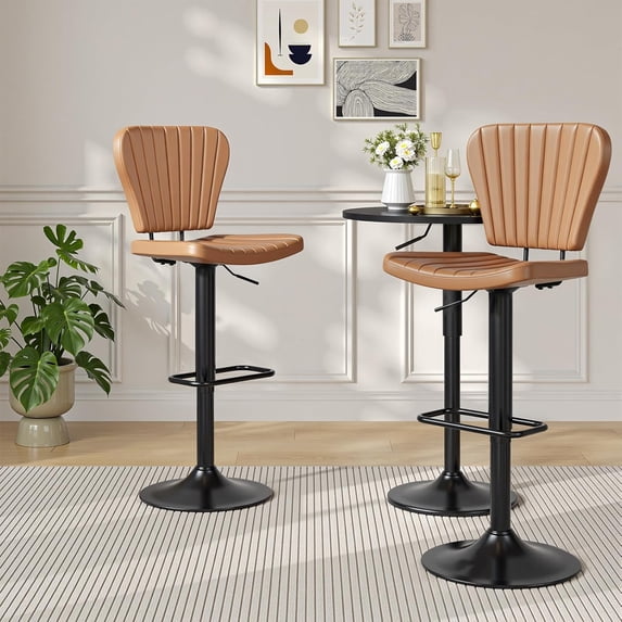 Adjustable Set of 2, 360° Swivel Bar Chairs with Padded Seat, Kitchen ...