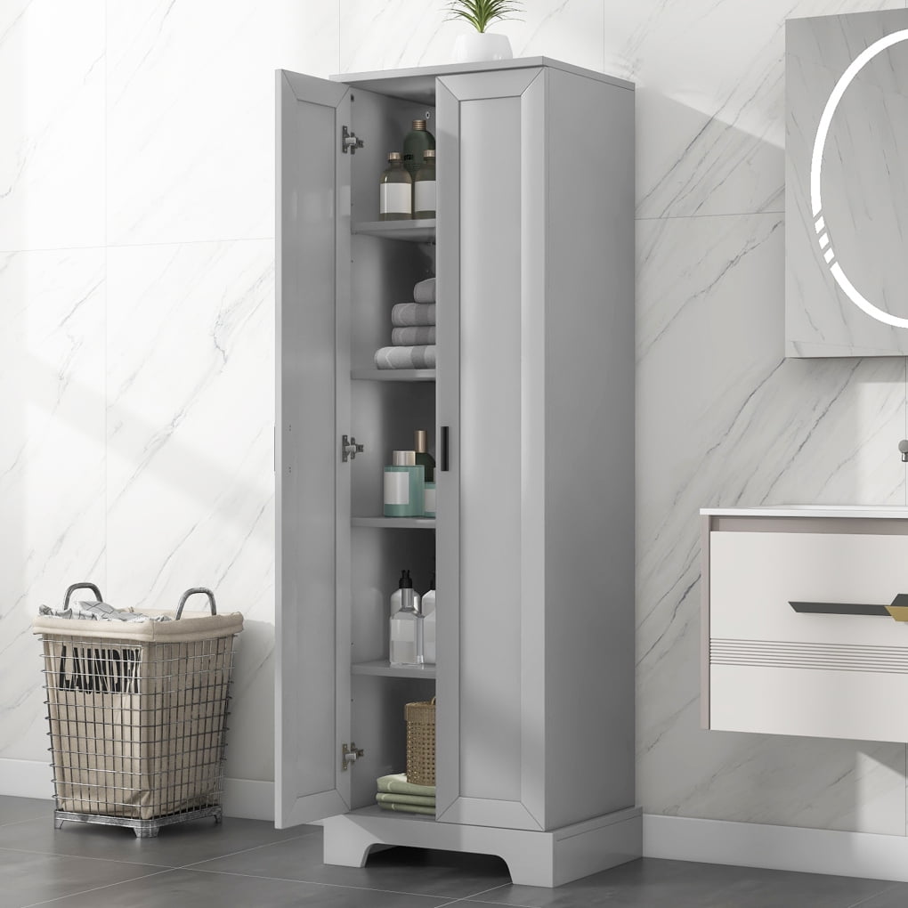 Adjustable Shelf Storage Cabinet with Anti-Tip Design, 5-Tier Grey MDF ...